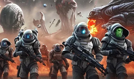 space men war vs aliens battle fire death explosions...