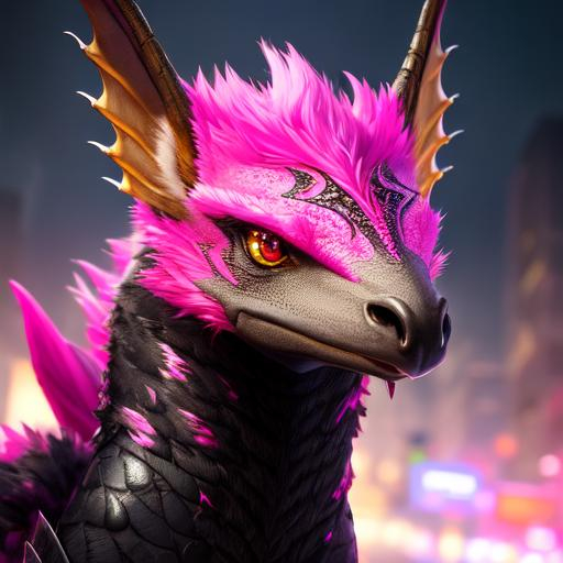Portrait of an anthro wyvern with striking pink fur... | OpenArt