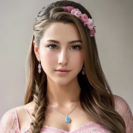 Aerith from Final Fantasy 7, pink lace top, Caucasia...