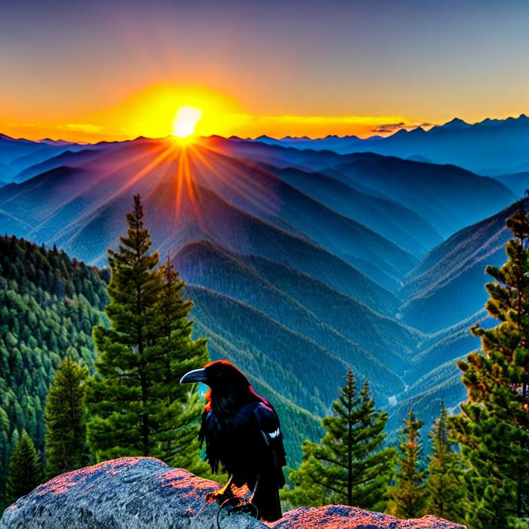 black raven head, sitting on a cliff, overlooking a...