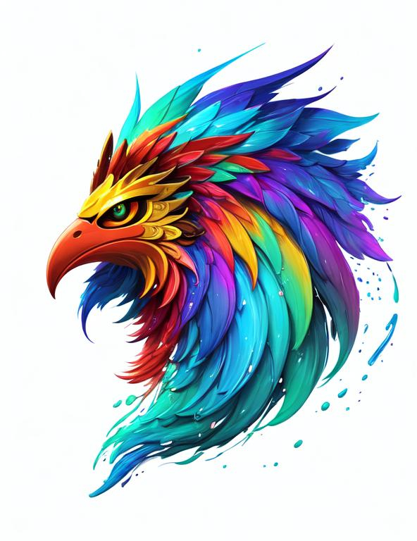 Splash art, a garuda head, ((white background)), roa...