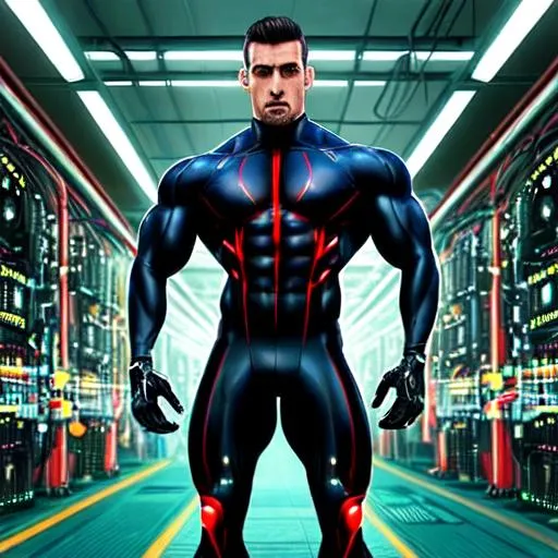 (full body shot) of a masculine android spy bodybuil... | OpenArt