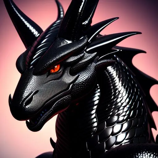 headshot of a black latex textured dragon, very glos...