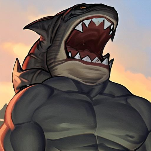 Giant muscular Shark head body guard, rescues adorab...