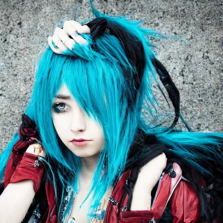 Turquoise haired young emo woman live in Russia name... | OpenArt