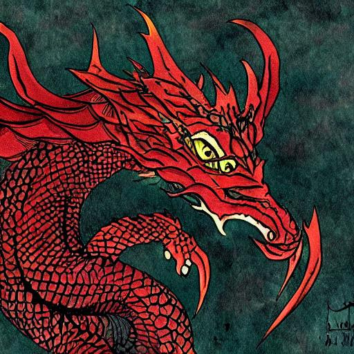 tolkien style dragon embodying devil, scales, many c... | OpenArt