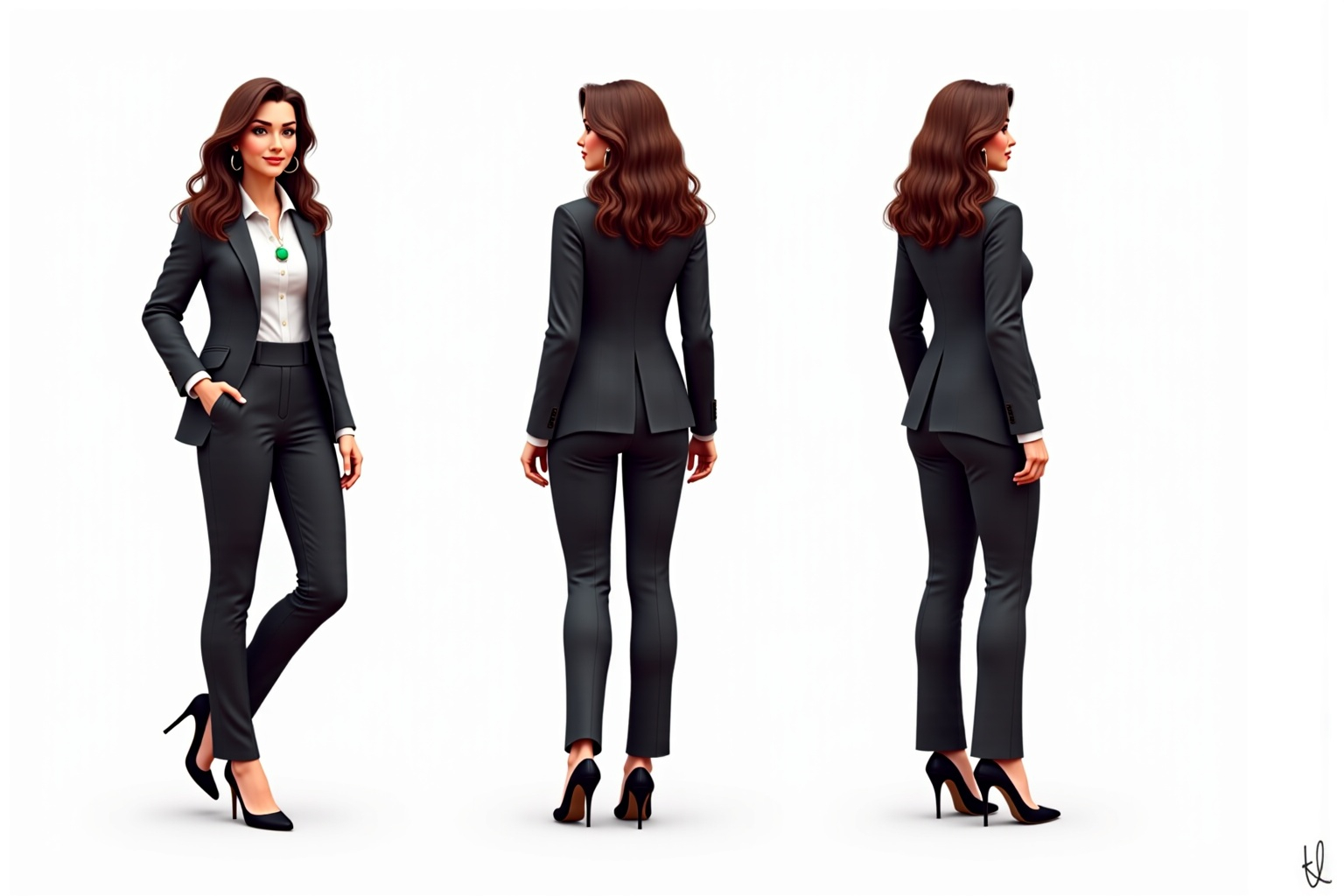 A full-body character sheet of digital realism confi...