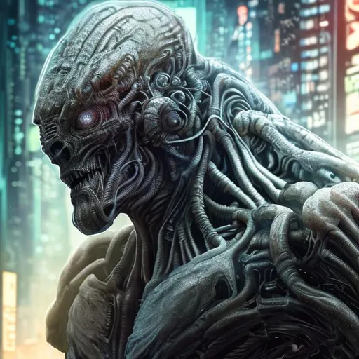 (full body shot) of a Giant muscular Alien spy , hyp...