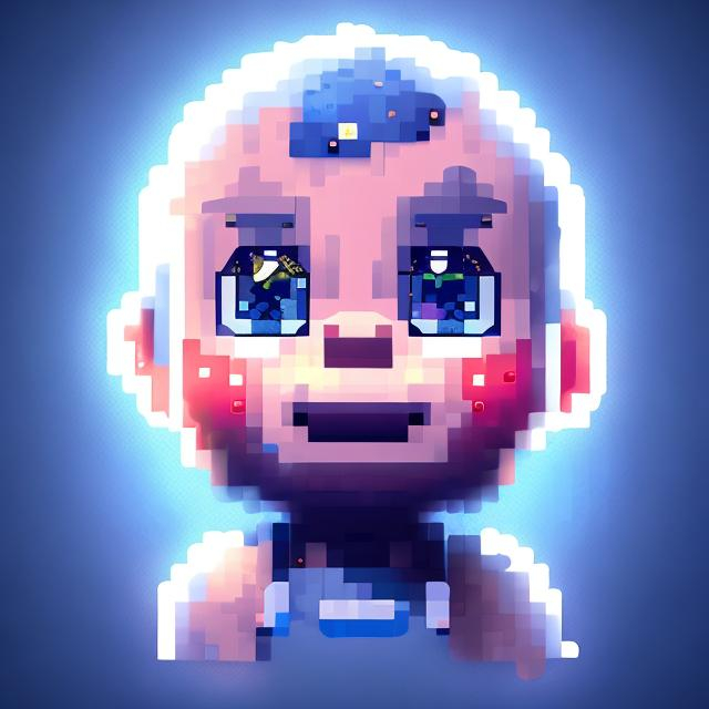 A video game baby with scattered pixels in blue colo... | OpenArt
