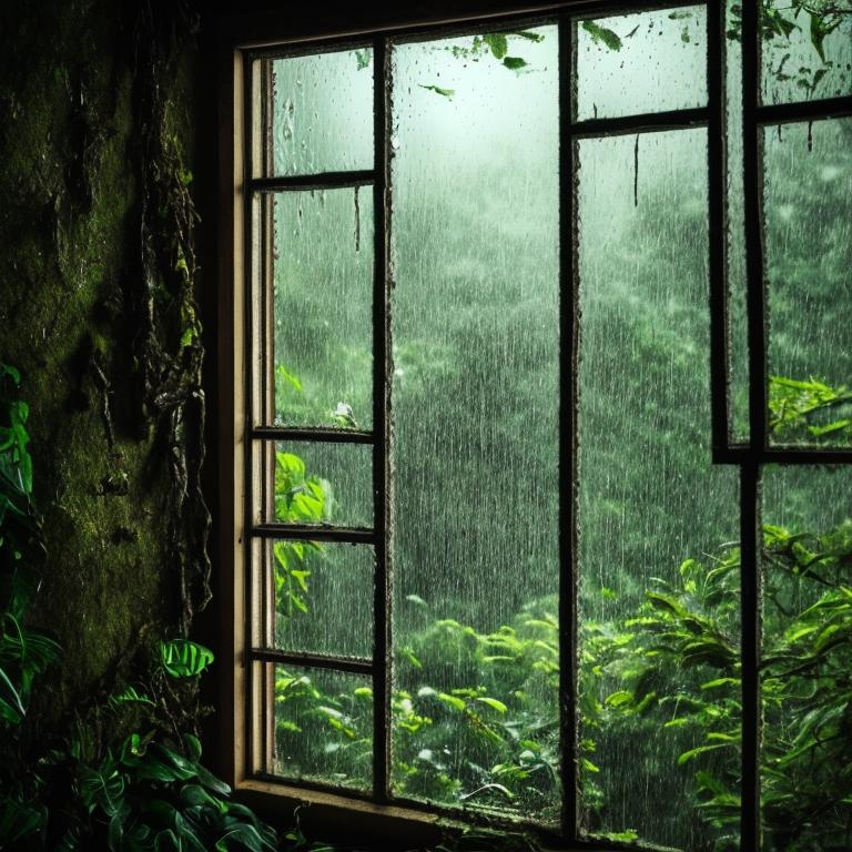 rain, forest, window