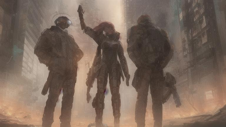 Cyberpunk mechs, Riots in the streets, corporate cor...