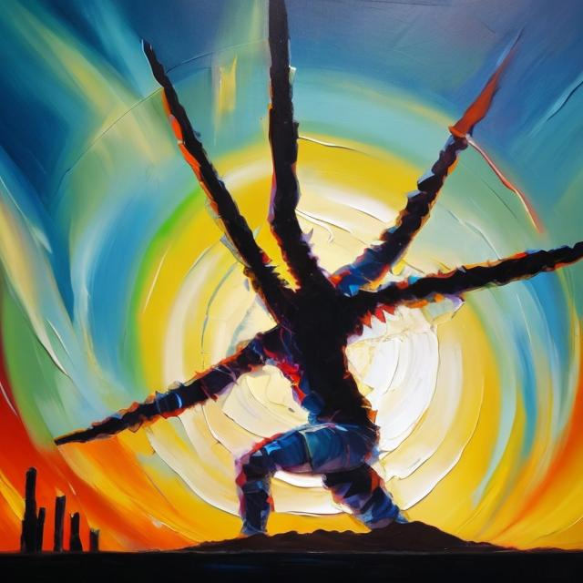 human windmill dances as the sun rises. Evocative of...