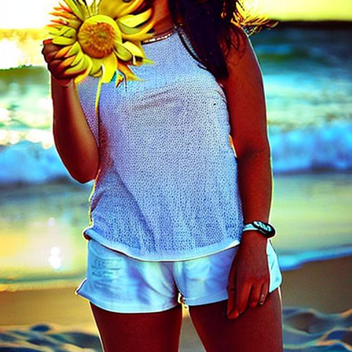 A_young woman in_the_beach_full_body wearing a "sun... | OpenArt