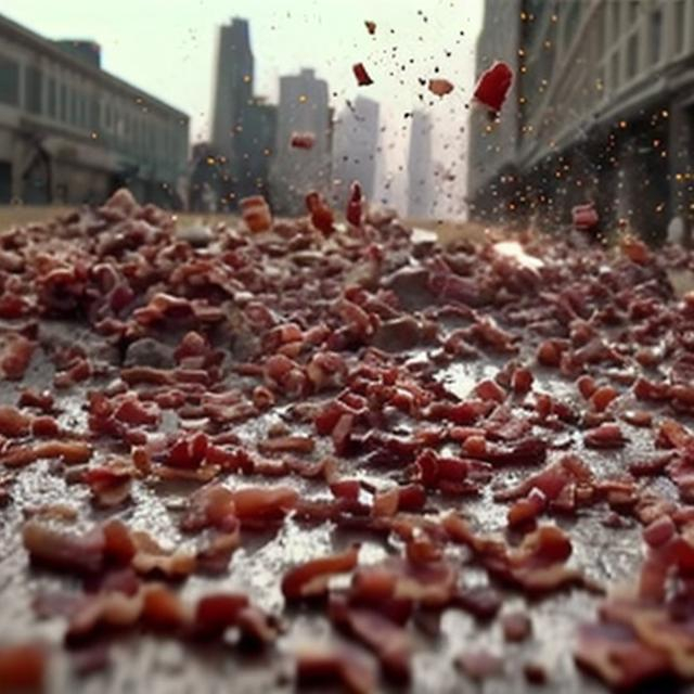 Bacon falling from the sky people panicking the army...