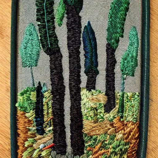Embroidered forest on a rectangle | OpenArt