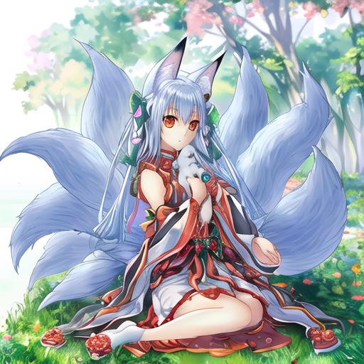 statue of a seven tail fox cute