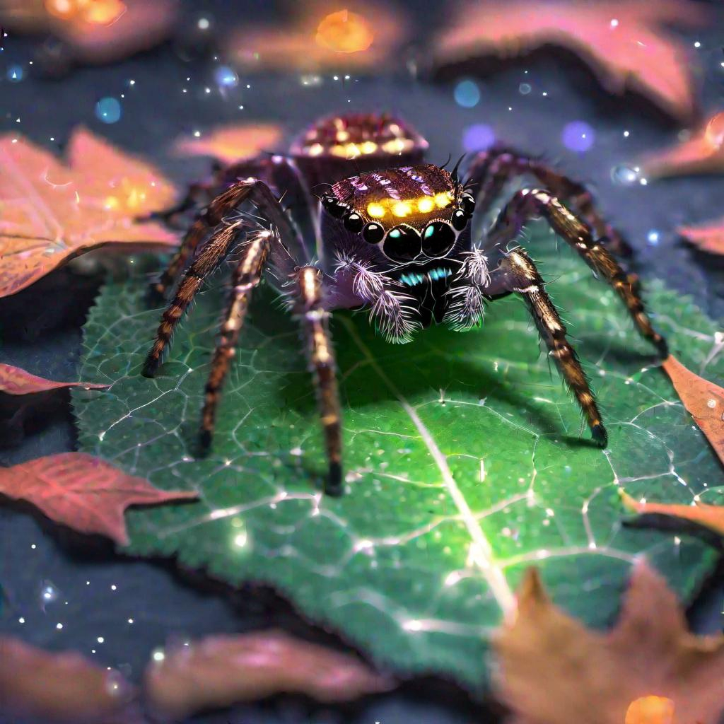 A metallic translucent jumping spider that is glowin... | OpenArt