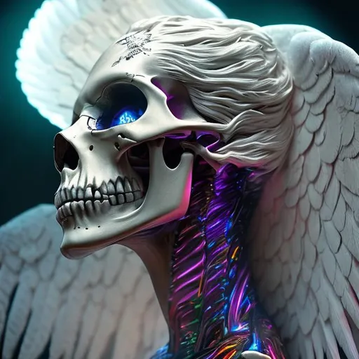 colorful skull of an angel side view hyper realistic...
