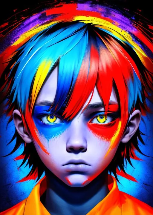 Abstract art of boy,blue,red,yellow,purple,orange,bl...