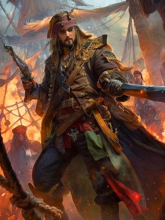 pirate raid, pirate, eye patch, hyper realistic, 8k,