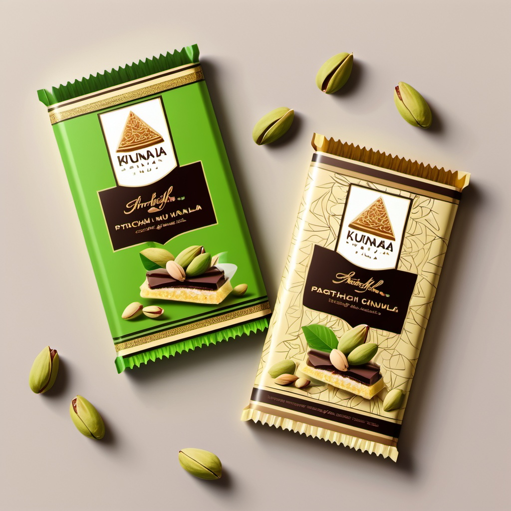 Pistachio kunafa chocolate bar wrapper designs