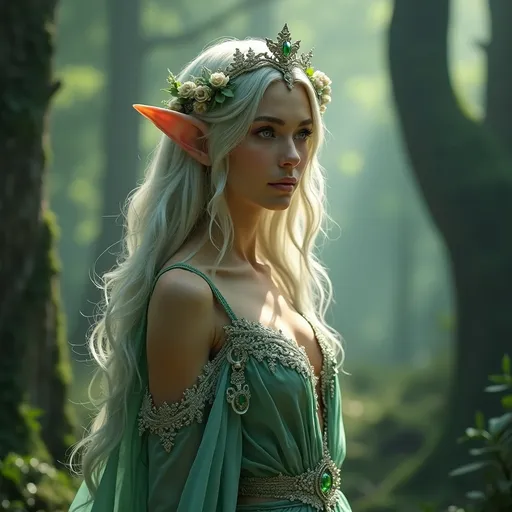 Adult slim female elf royalty, graceful posture, eth...