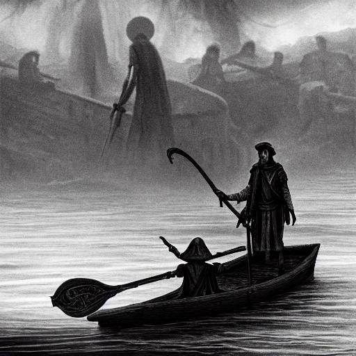 ferryman on the river styx leading souls of the damn...