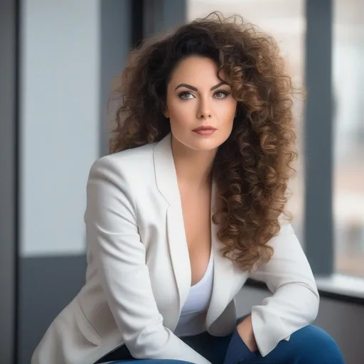 An attractive 35 year old woman with very curly hair...