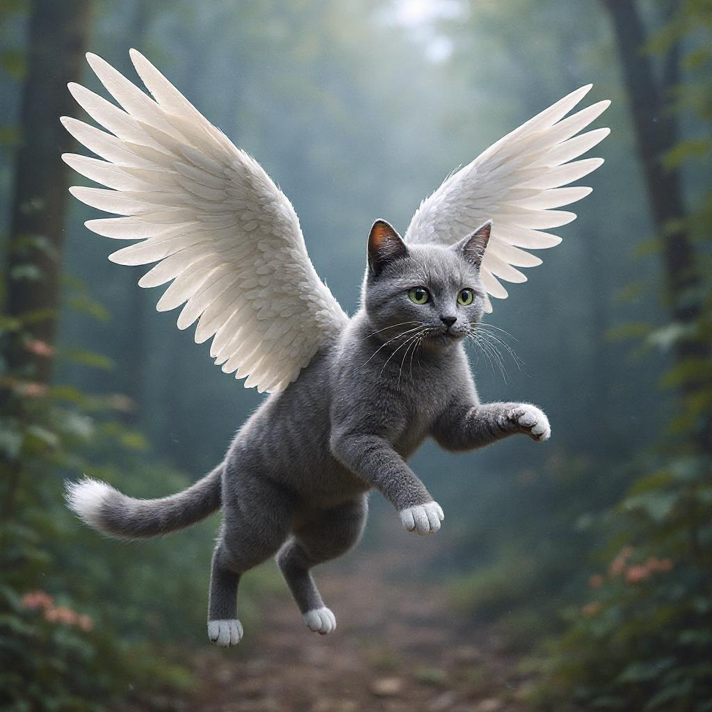 Hyper realistic grey cat with white paws and white w...