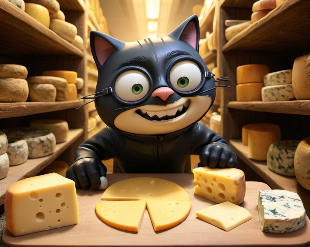 Cartoon male dressed as a cat burglar stealing a va...