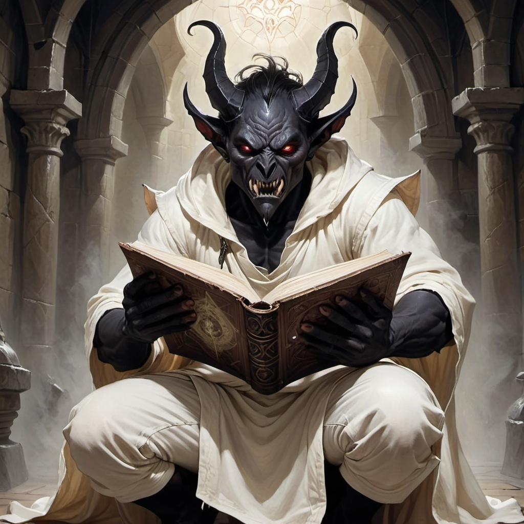 A black demon reading the mind of a freaked out knee...