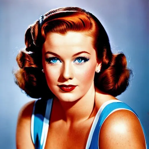 Portrait of a 1940's pin-up model with auburn hair a...