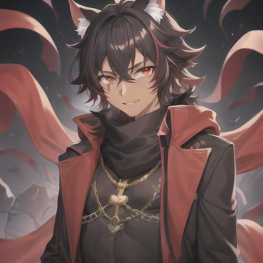 catboy, young man, 20 years old, tan skin, red eyes,... | OpenArt