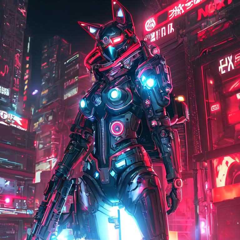 A military girl in a fox cyberpunk cybernetic suit w... | OpenArt