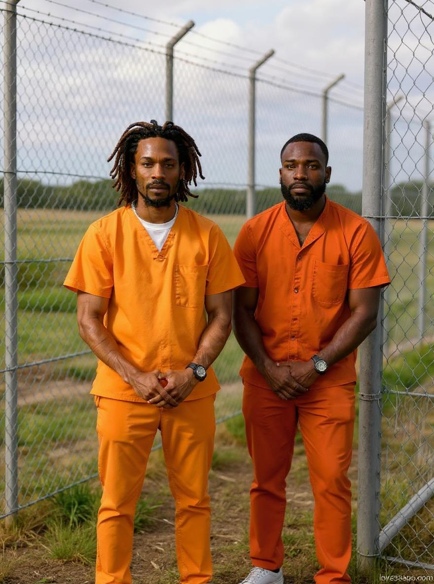 Man and his cellmate outside in the prison Yard near...