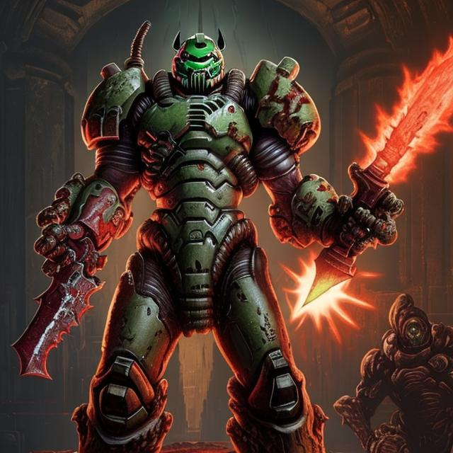 The doom slayer from doom eternal killing an a amongus | OpenArt