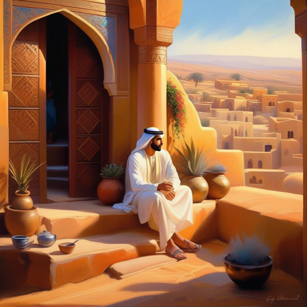 Arab gigachad, warm atmosphere, cartoony style, extr...