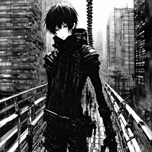 Killy from the manga blame! standing on a bridge,by...