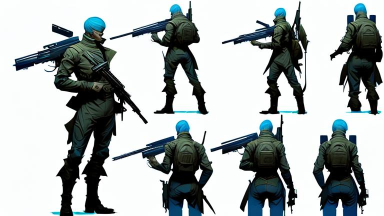 male futuristic character shooting from a rifle , co... | OpenArt