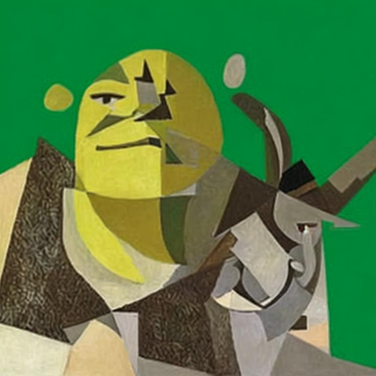 Picasso style cubism with bold black outlines