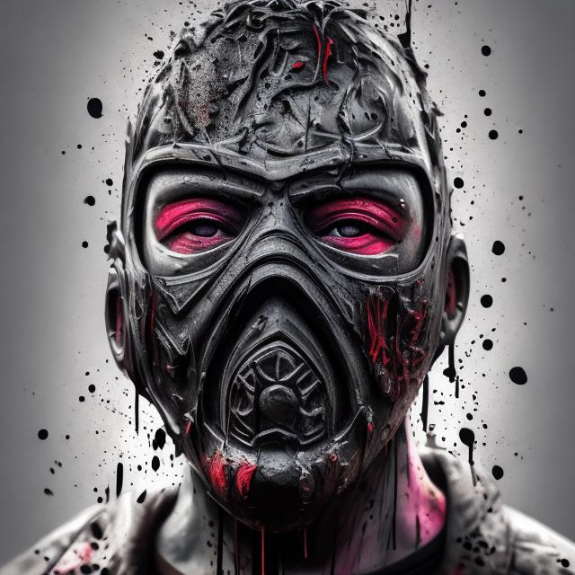 Wet oil ink poured on mask's Mask, spots of ink visi... | OpenArt