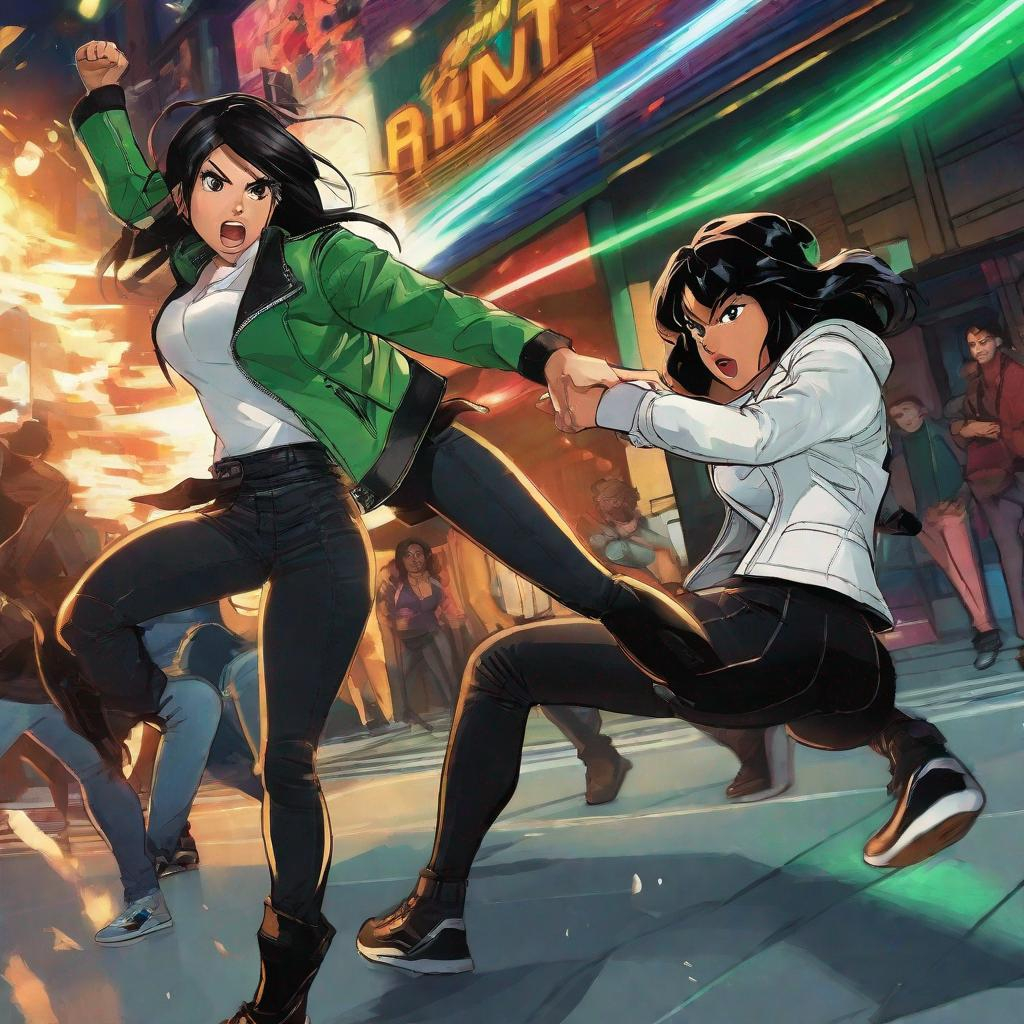 a dynamic and detailed scene where two distinct char...