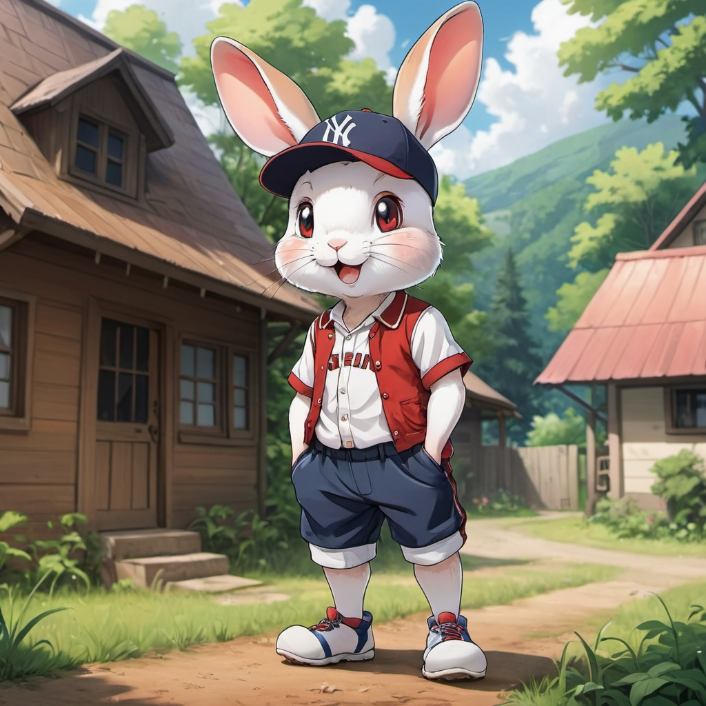 /imagine an anime young rabbit wearing shorts and sh...