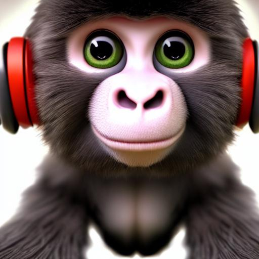 3d fluffy monkey with headphones, closeup cute and a... | OpenArt