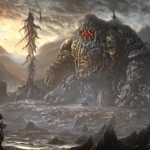 Dark art, giant monster in background, artstation, h... | OpenArt