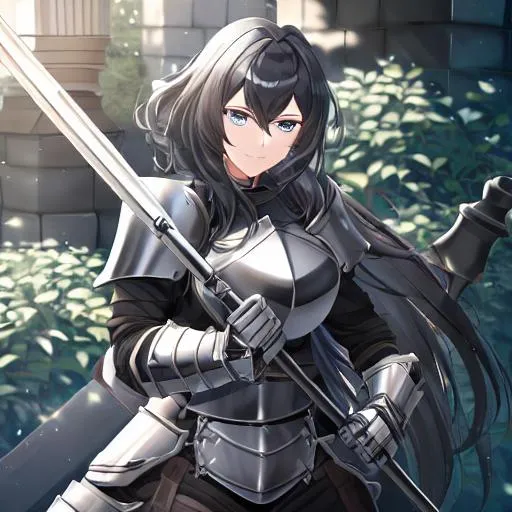 A female knight, wielding a pole and wearing plate a... | OpenArt