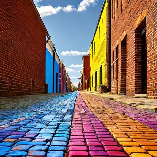 A beautiful road paved with colorful bricks with all...