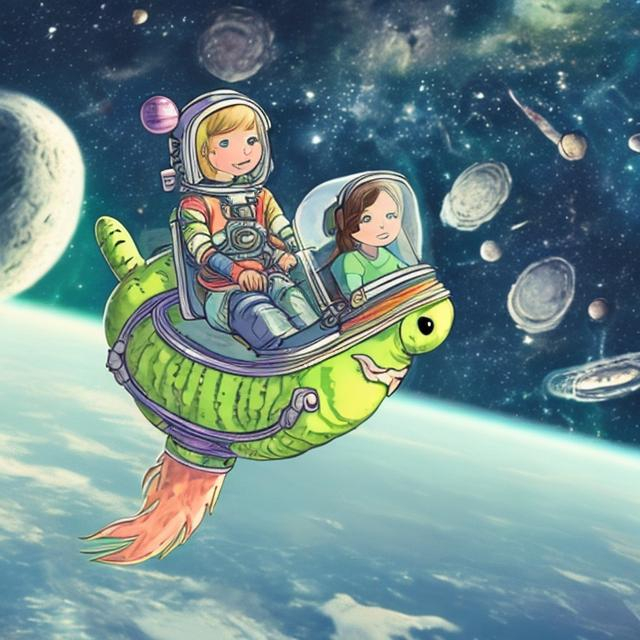 pickle riding cat in space with girl in background w...