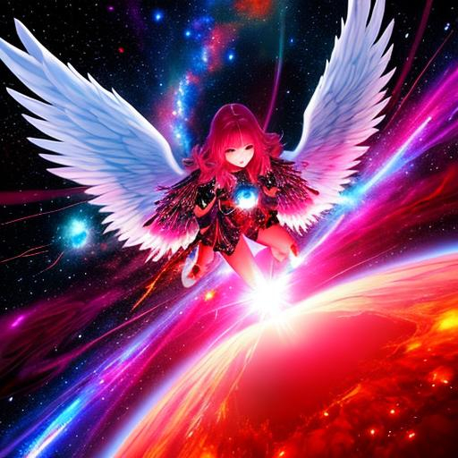 An angel destroying a galaxy with 4 arms,red eyes,so... | OpenArt