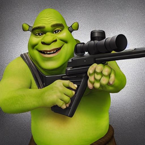 shrek holding a sniper rifle